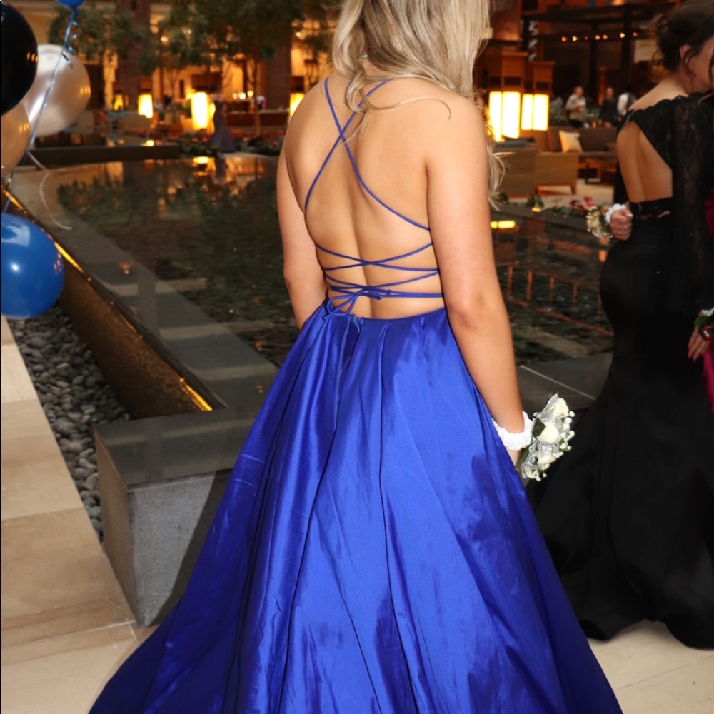 Blue Plunge Prom Dress Fitted With Split Skirt 2 - Gem